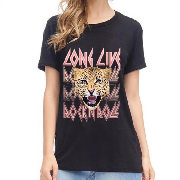 zutter | Tops | Zutter Graphic Leopard Rock N Roll Tee Shirt Black ...